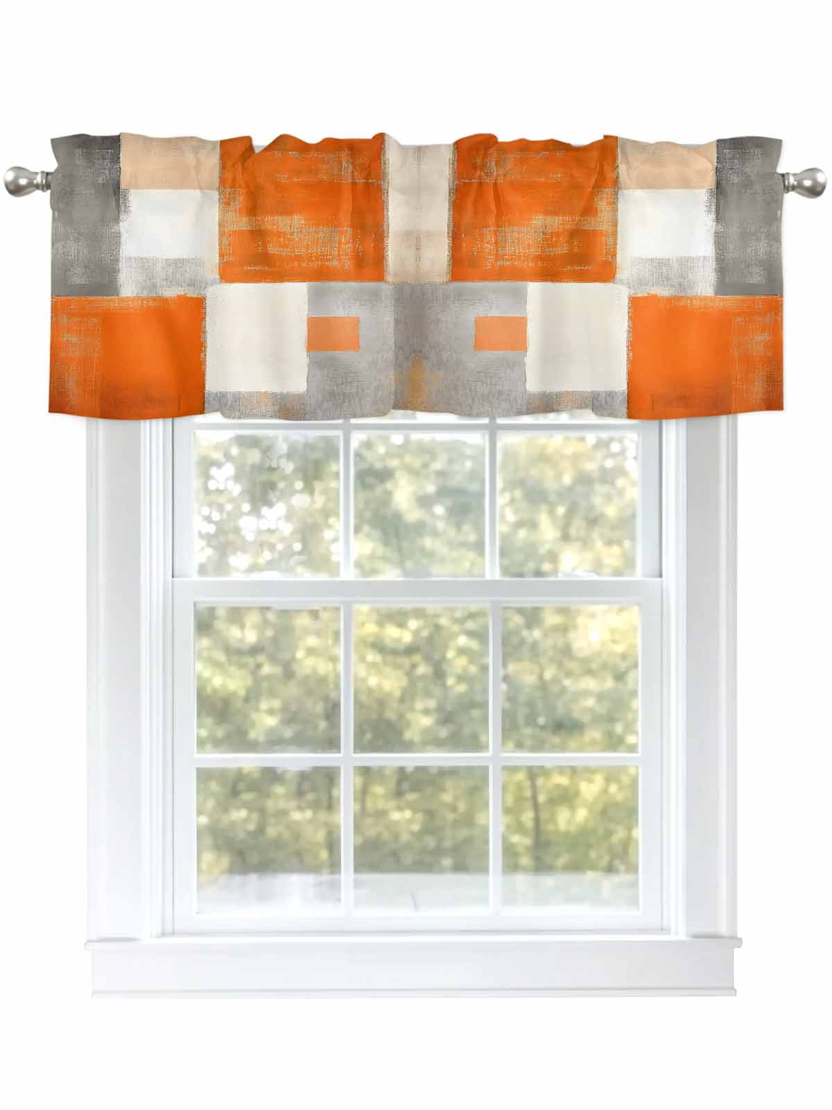 Valance Curtains for Kitchen Windows Gray Orange Color BlockRod Pocket ...