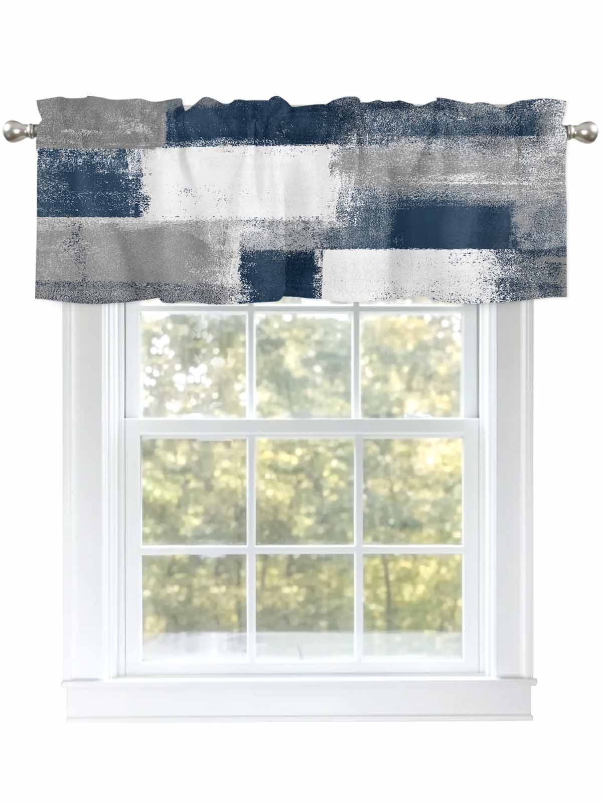 Valance Curtains for Kitchen Windows Navy Blue Color Block Oil ...