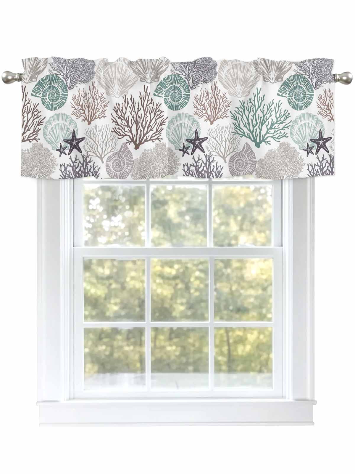 Valance Curtains for Kitchen Windows Ocean Shell Coral Teal ConchRod ...