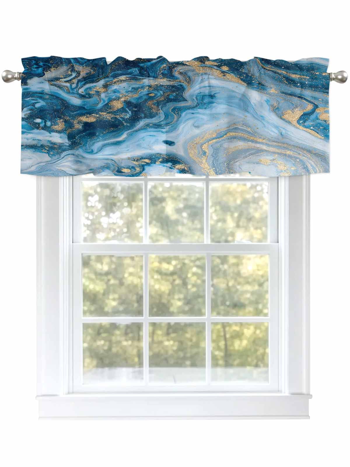 Valance Curtains for Kitchen Windows Retro Abstract Blue Marble ...