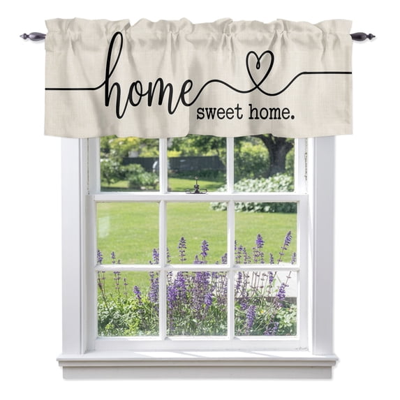 Valance Curtains for Kitchen Windows Sweet Home Quote Retro Linen Rod ...