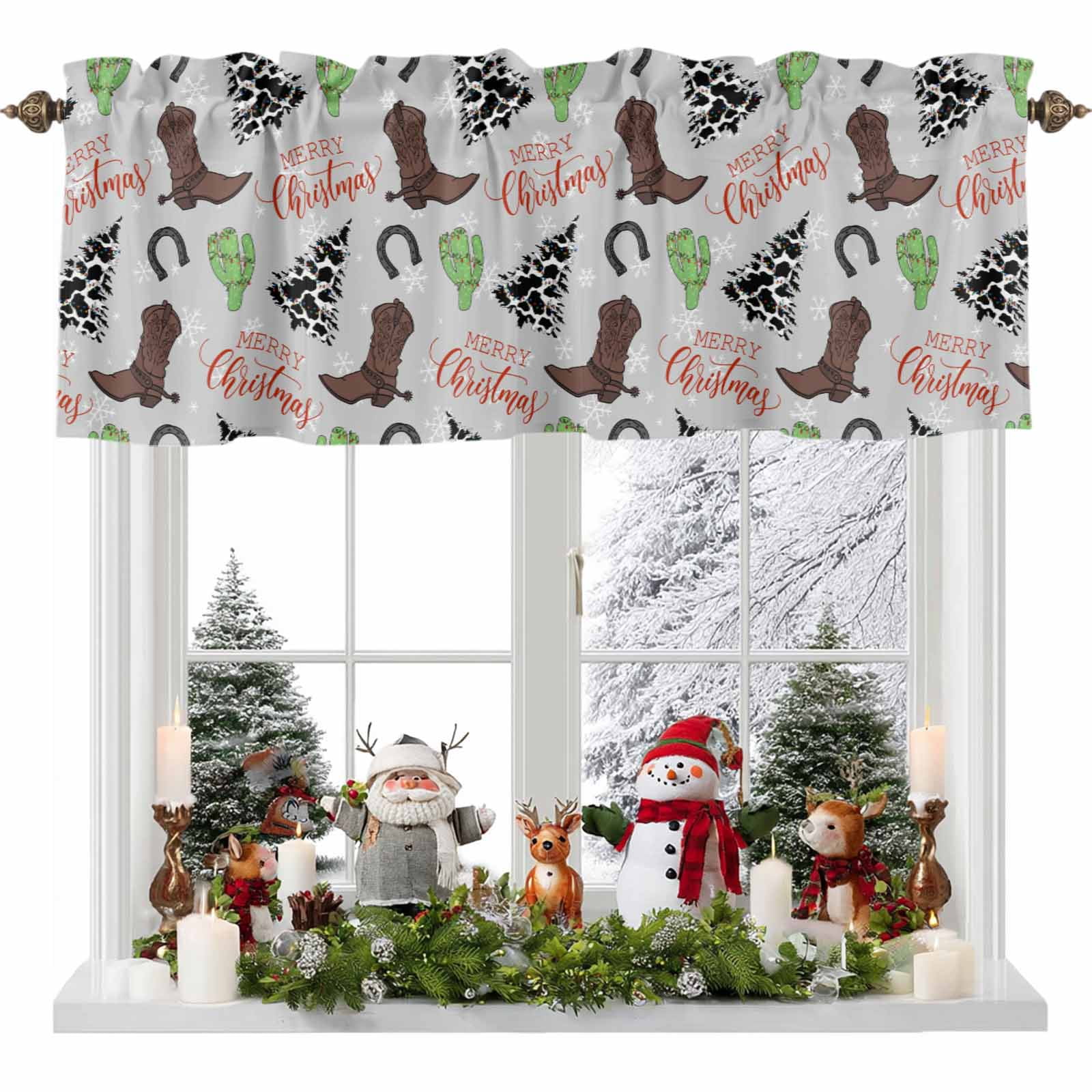 Valance Curtains for Kitchen Windows Western Boot Cactus HorseshoeRod ...