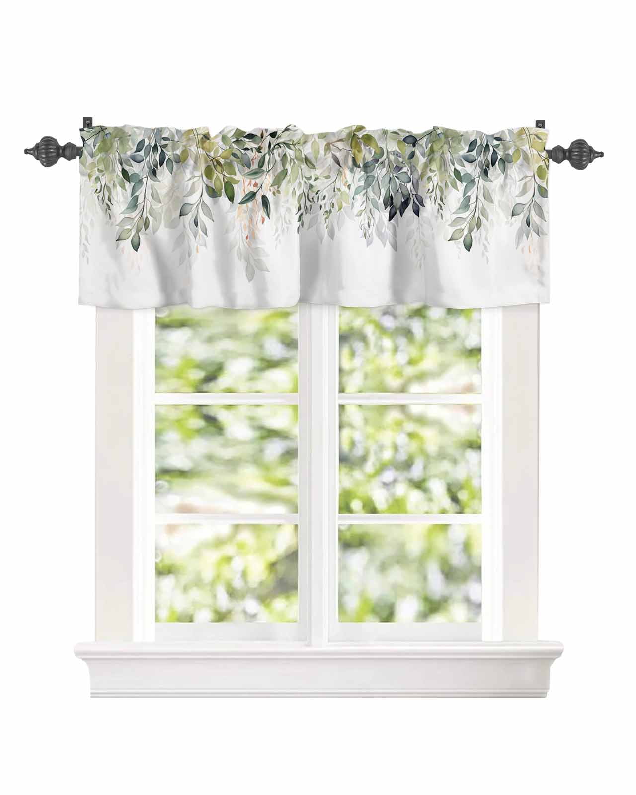 Valance Curtains, Spring Leaves Plant Green Watercolor Hand Painted ...