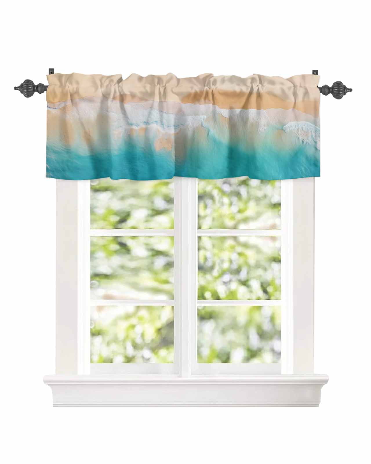 Valance Curtains, Summer Ocean Beach Waves Aqua Blue White Light ...
