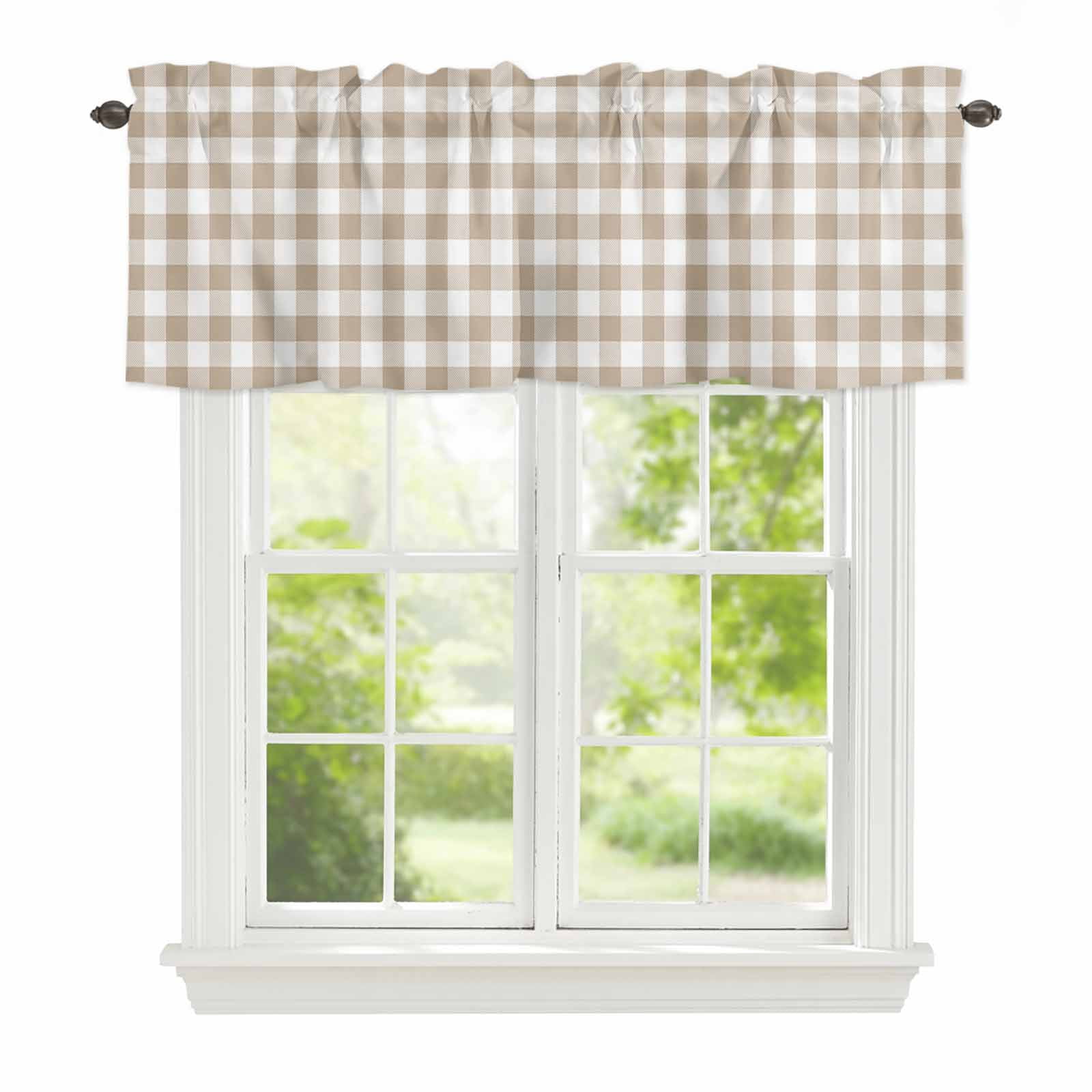 Valance Curtains for Windows Khaki Buffalo Check Plaid Kitchen Curtians ...