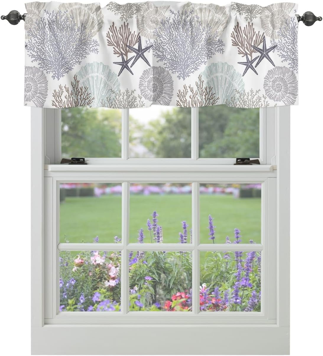 Valance Curtains for Windows Nautical Coastal Ocean Coral Kitchen ...