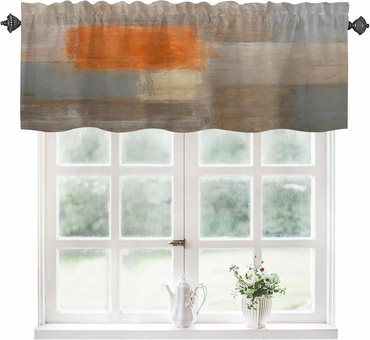 Valance Curtains for Windows,Orange Brown Modern Abstract Art Painting ...