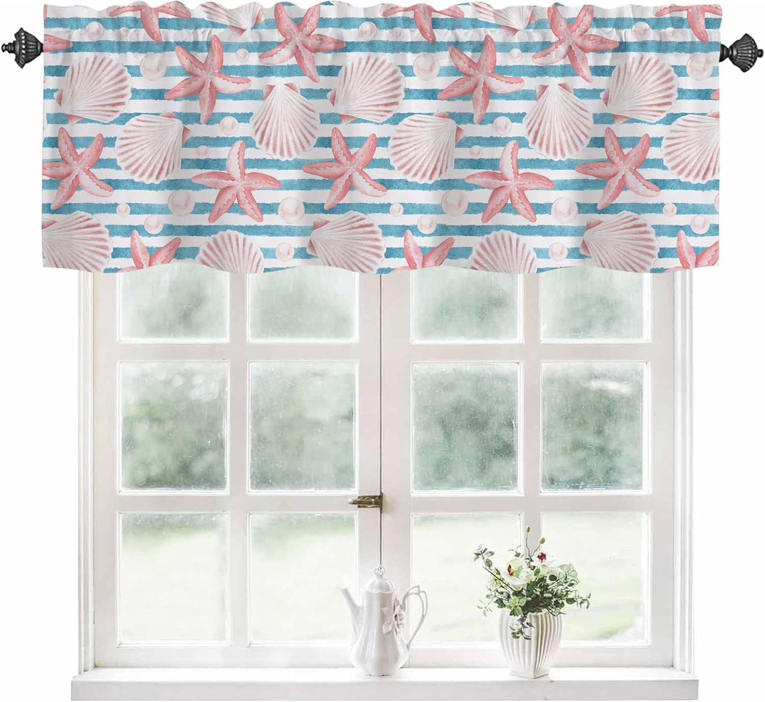 Valance Curtains for Windows,Seashells Starfish Semi Sheer Curtain ...