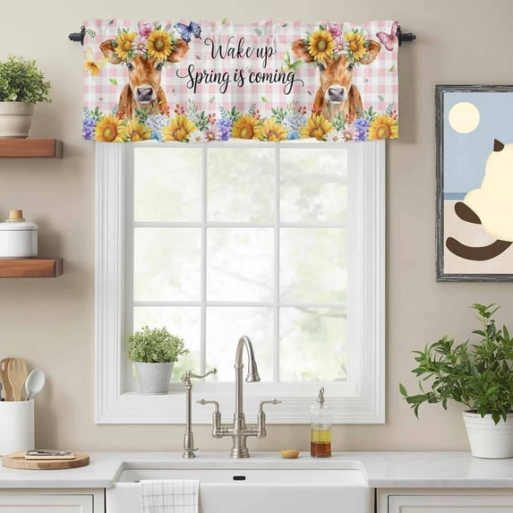 Valance Curtains for Windows Watercolor Spring Flower Kitchen Curtians ...