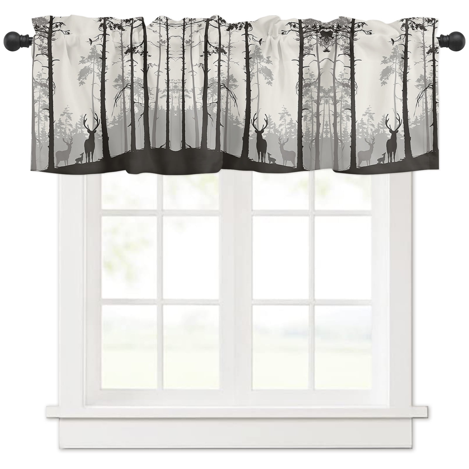 Valance Foggy Forest Deer Curtains for Kitchen Window Safari Animals ...