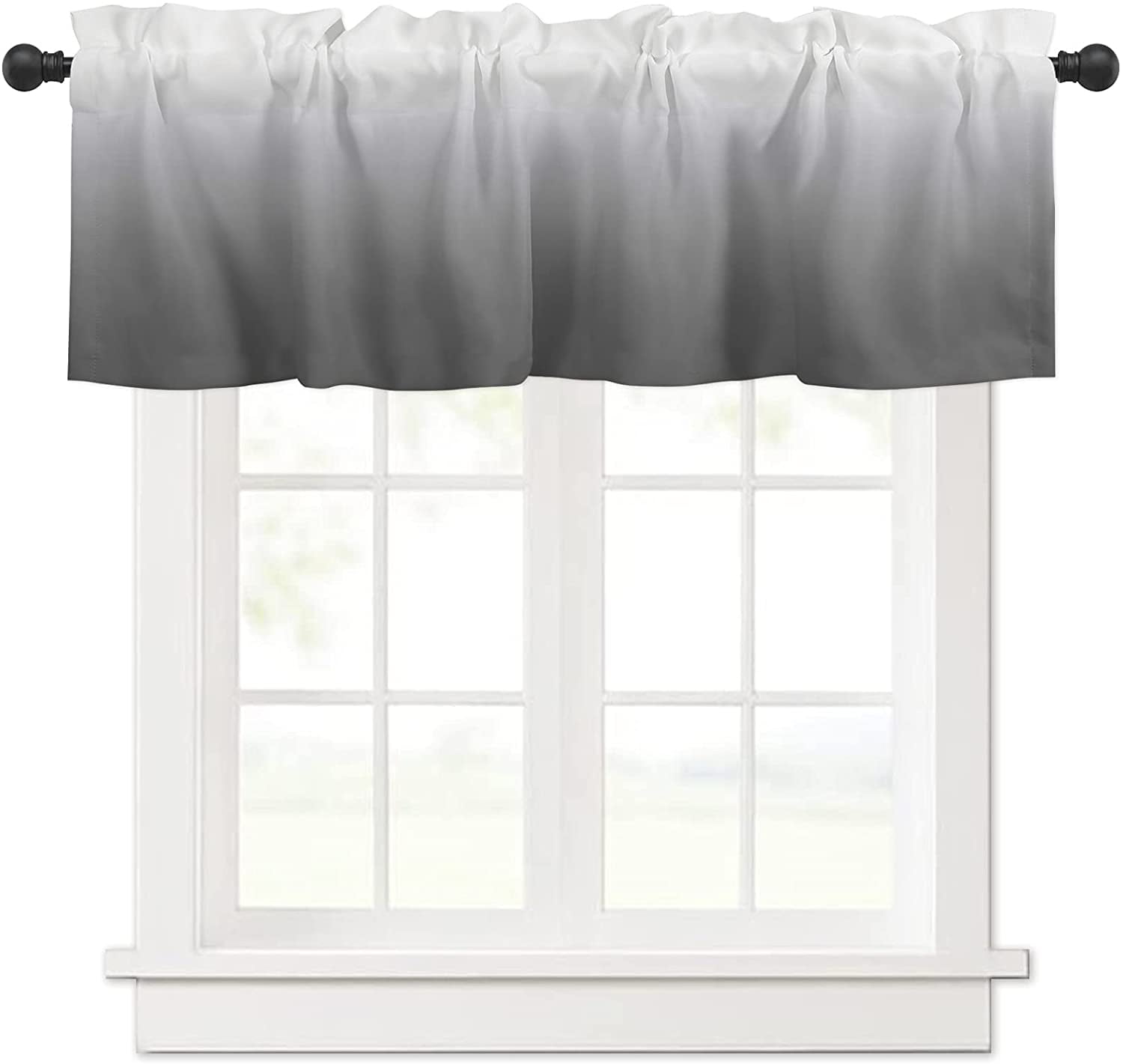 Valance Gray and White Ombre Curtains for Kitchen Window Gradual Color ...
