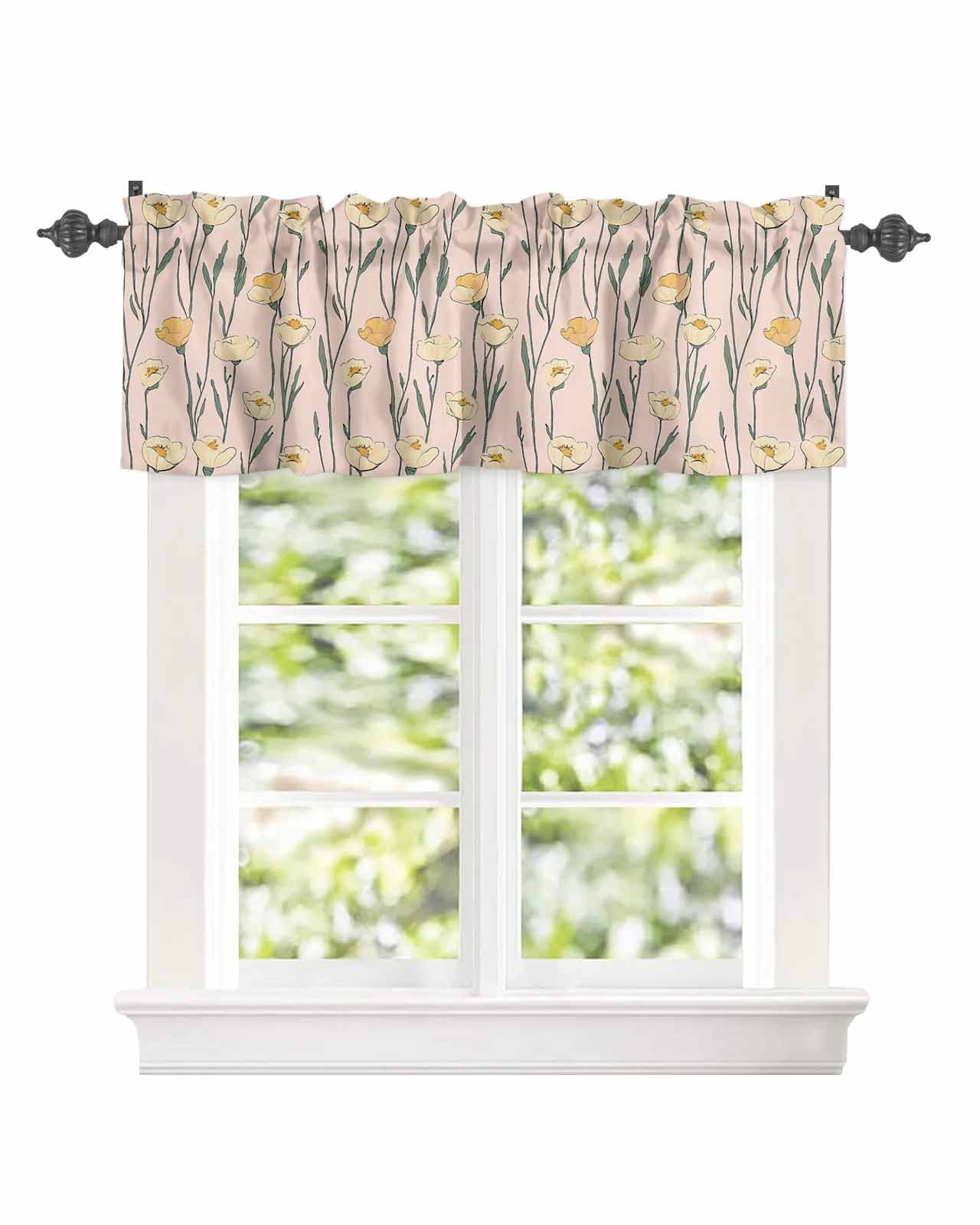 Valance for Kitchen Windows, Spring Vintage Watercolor Flower Rod ...