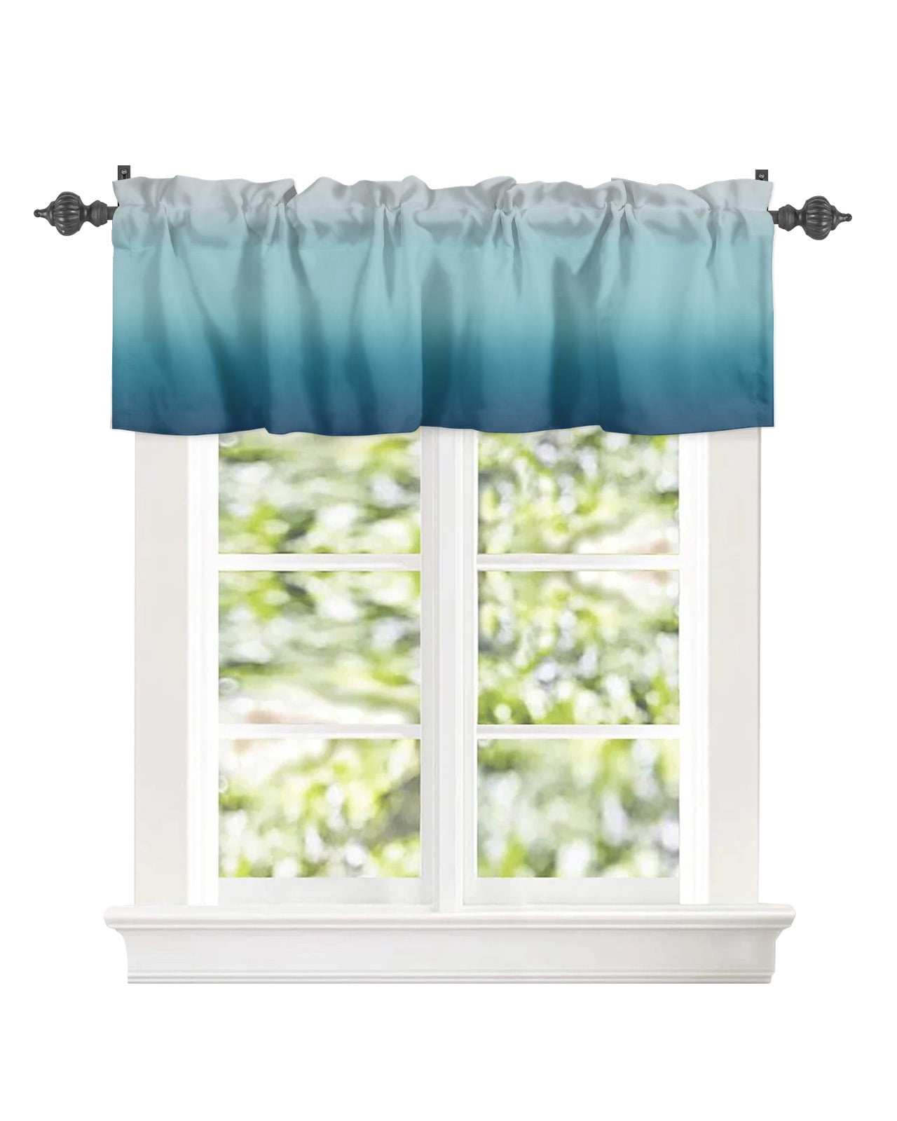 Valance for Kitchen Windows, Watercolor Gradient Blue Background Rod ...