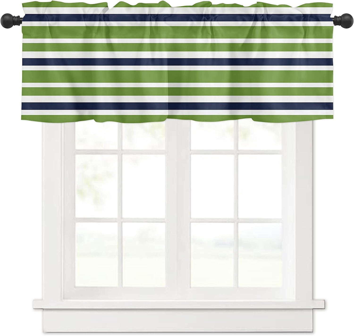 Valance Navy Blue Green Stripes Curtains for Kitchen Window Lime Green ...