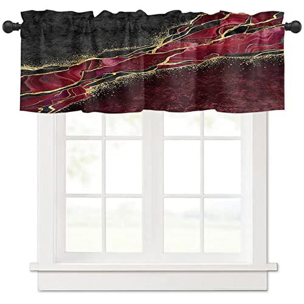 Valance Red Abstract Marble Curtains for Kitchen Window Burgundy Black ...