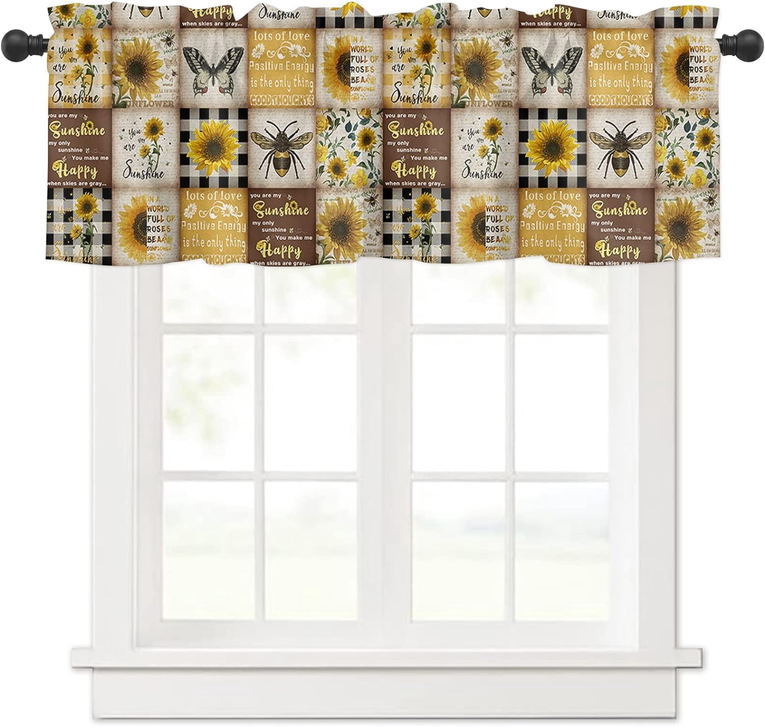 Valance Sunflower Bee Curtains for Kitchen Window Farmhouse Buffalo ...