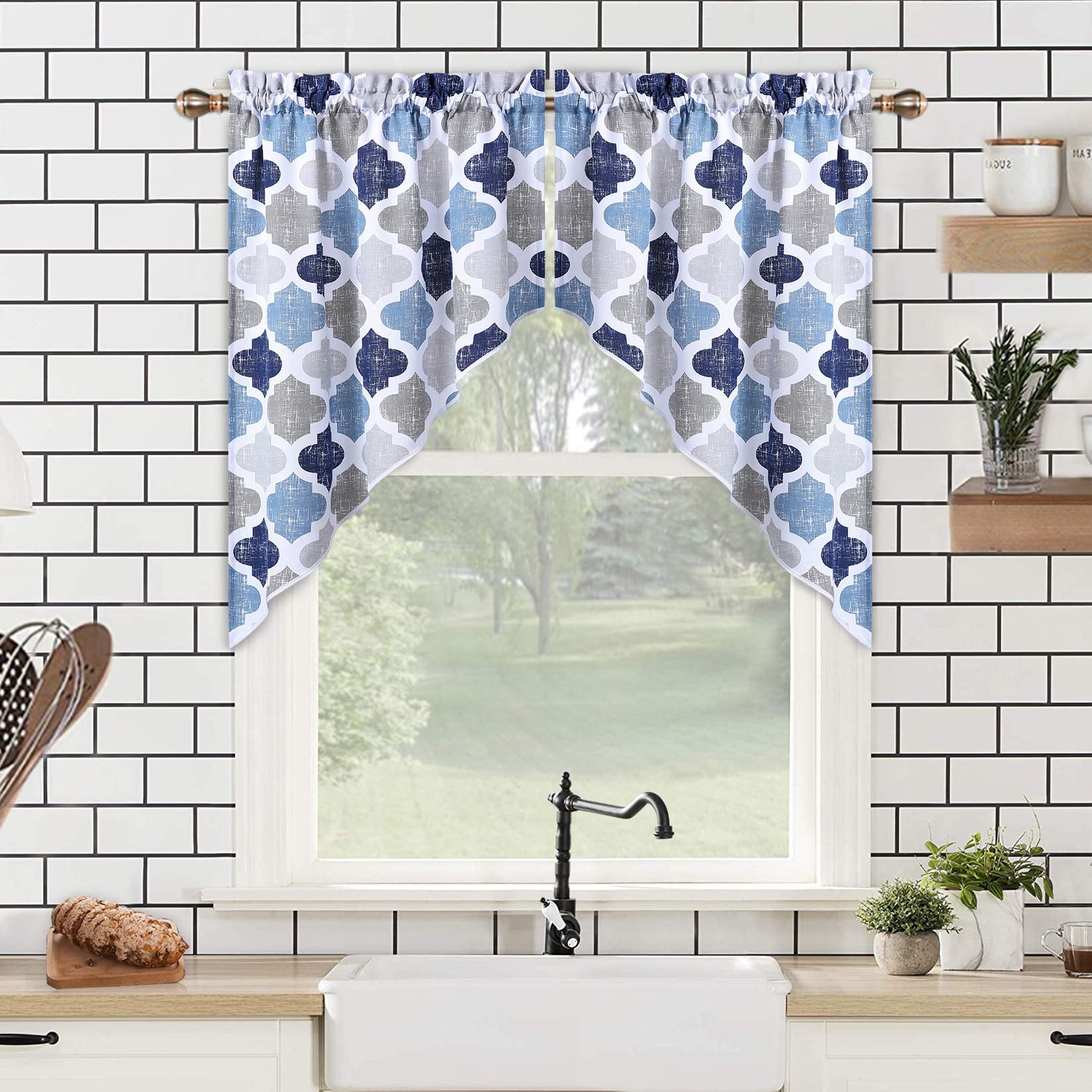 Valance Swag Moroccan Tile for Kitchen Living Room Quatrefoil Geometry ...