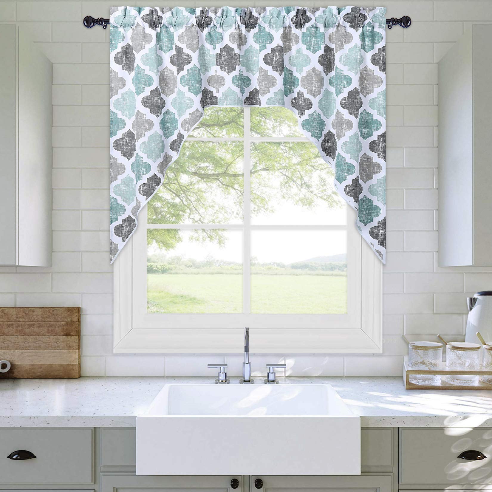 Valance Swag Moroccan Tile for Kitchen Living Room Quatrefoil Geometry ...
