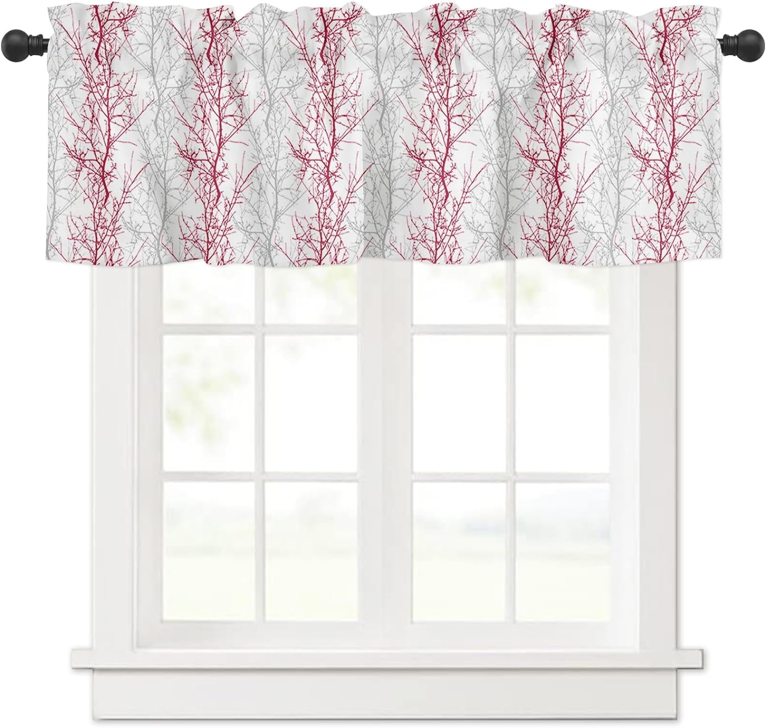 Valance Tree Branch Curtains for Kitchen Window Red Grey Light ...