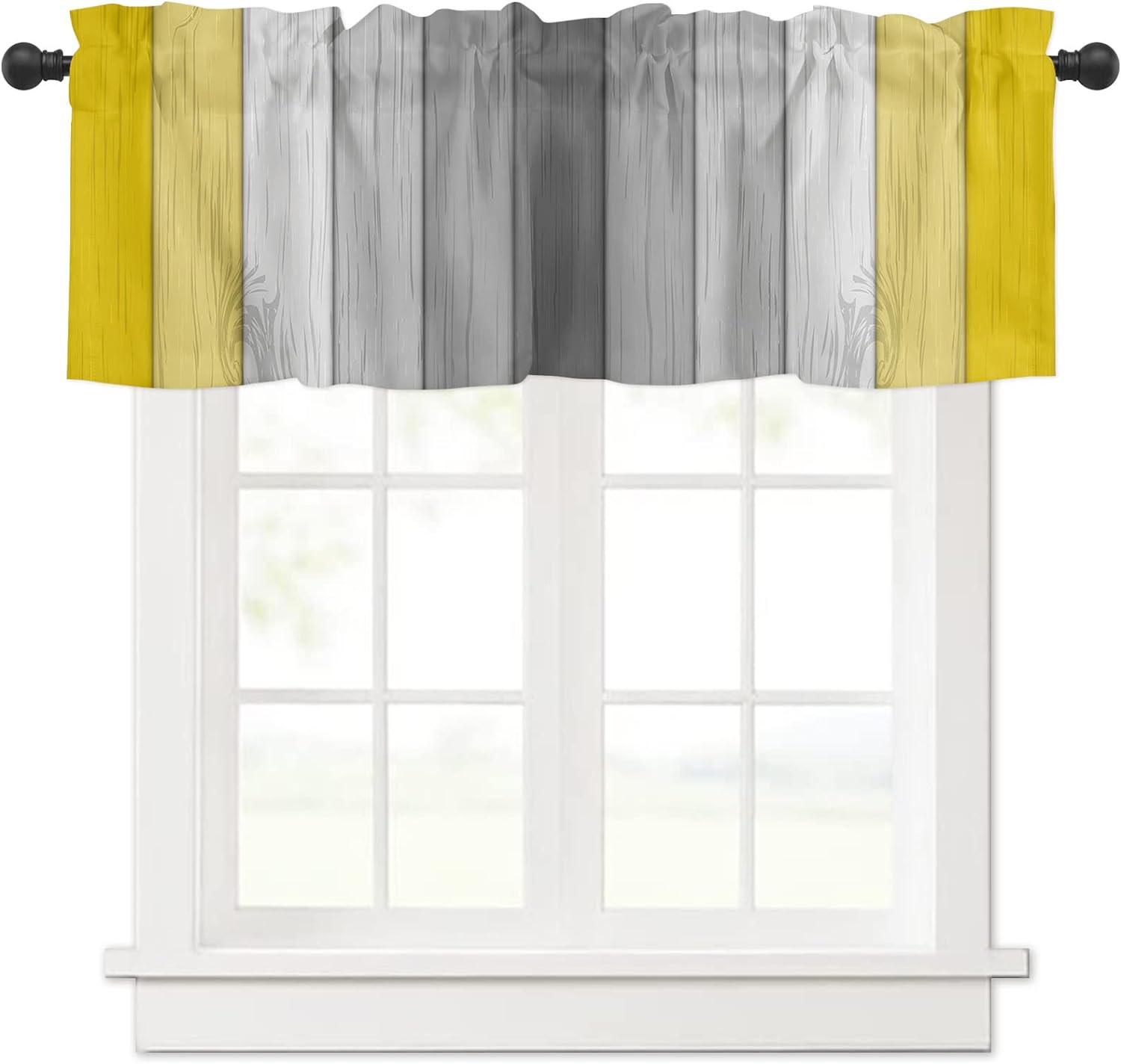 Valance Vintage Wood Board Curtains for Kitchen Window Ombre Yellow ...