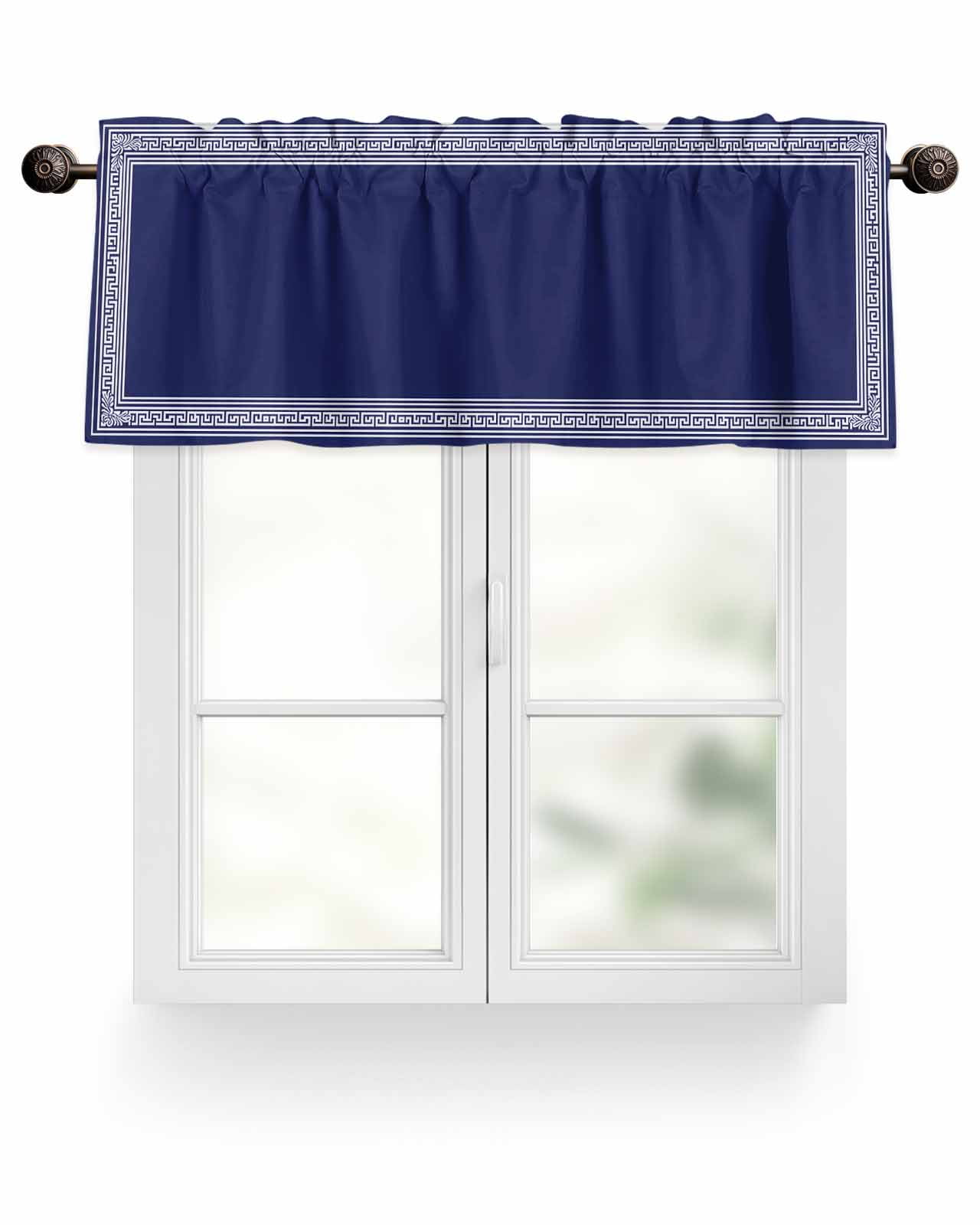 Valance for Windows 42"W x 12"L Navy Blue Geometric Back Print Floral ...