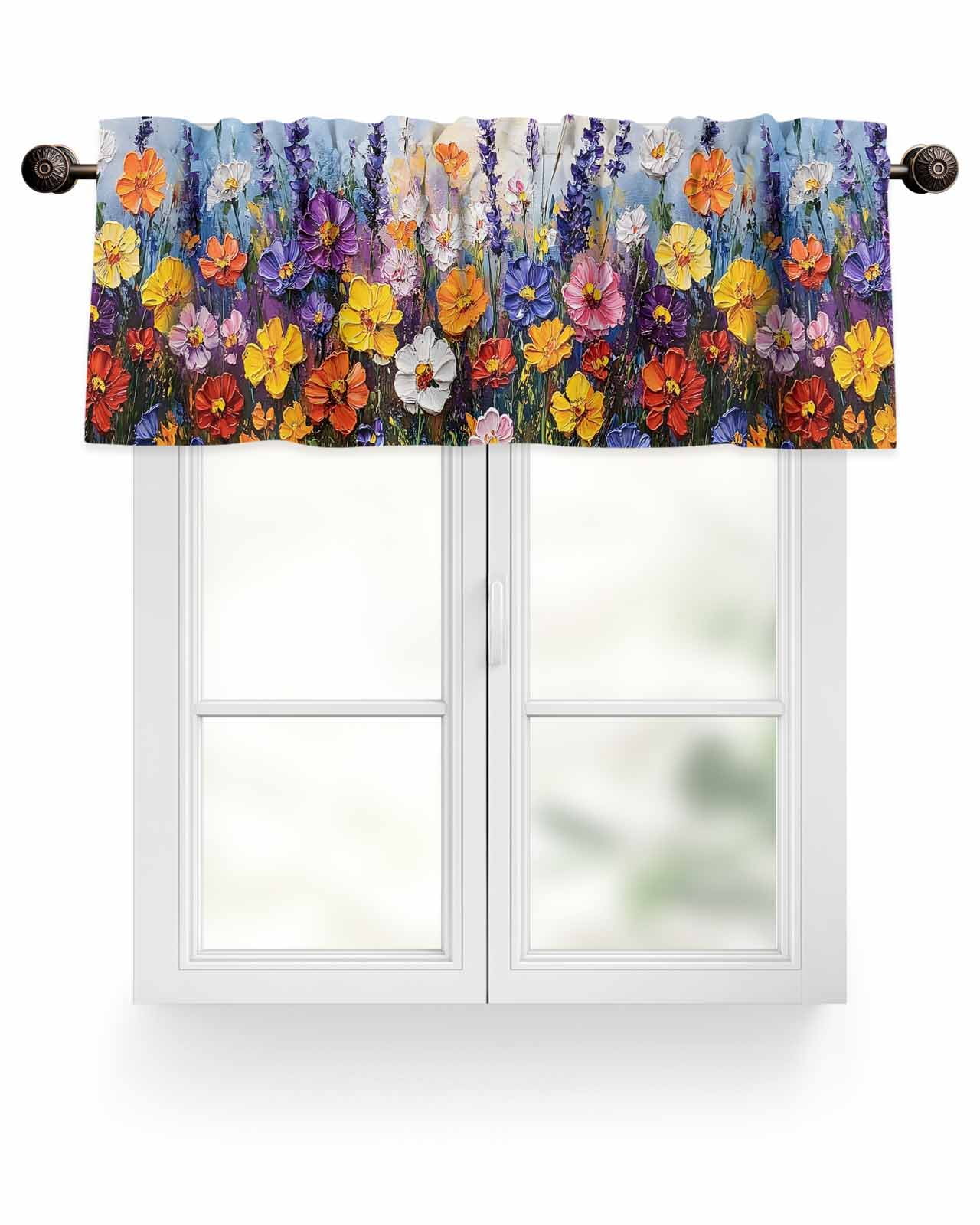 Valance for Windows 42"W x 12"L Spring Colorful Daisy Lavender Oil ...
