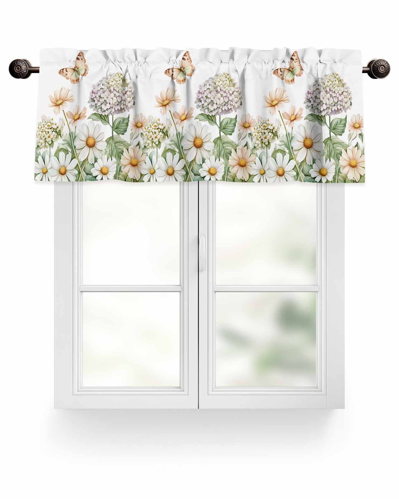 Valance for Windows 42"W x 12"L Spring Daisy Hydrangea Butterfly ...