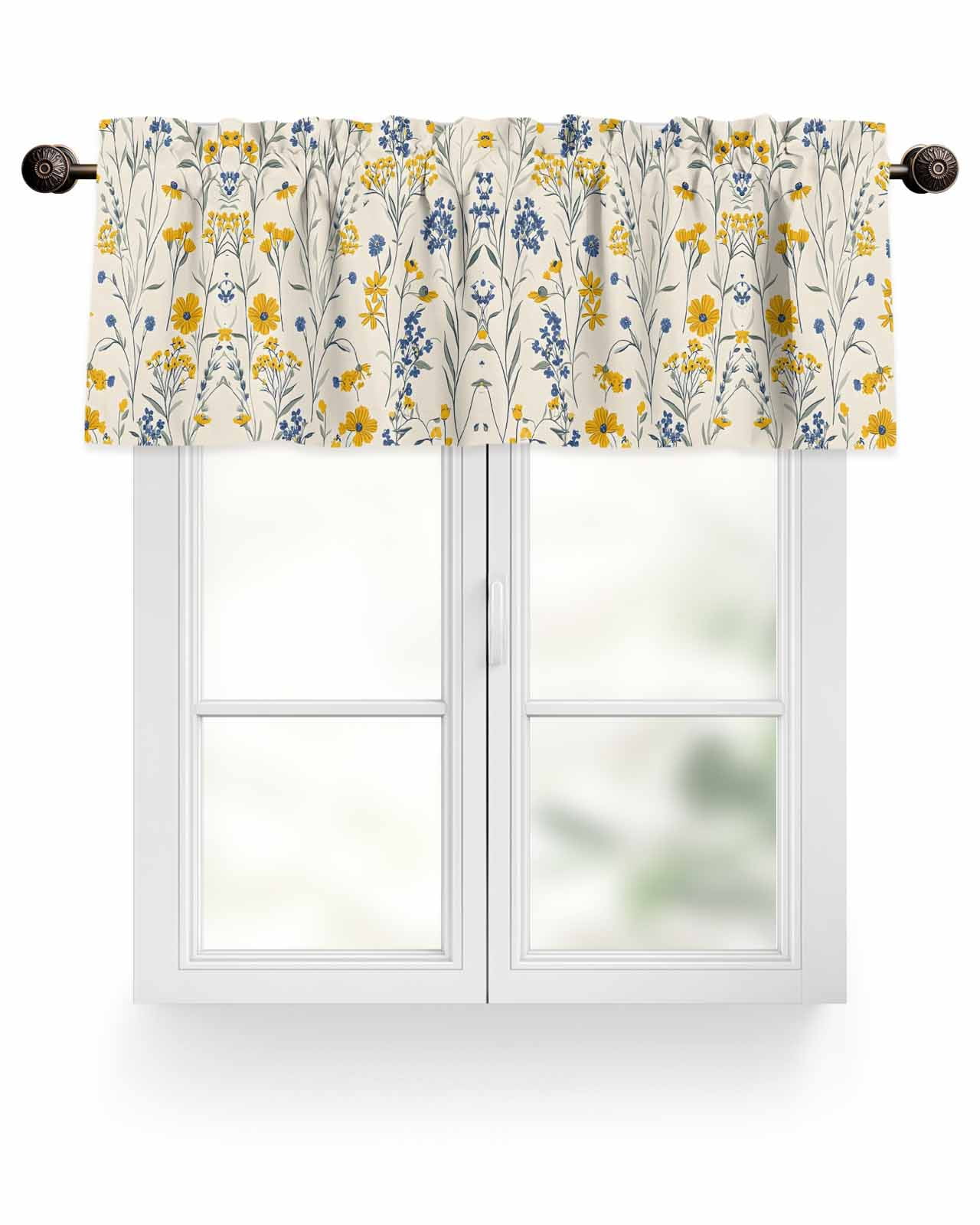 Valance for Windows 42"W x 12"L Spring Minimalist Yellow and Blue ...