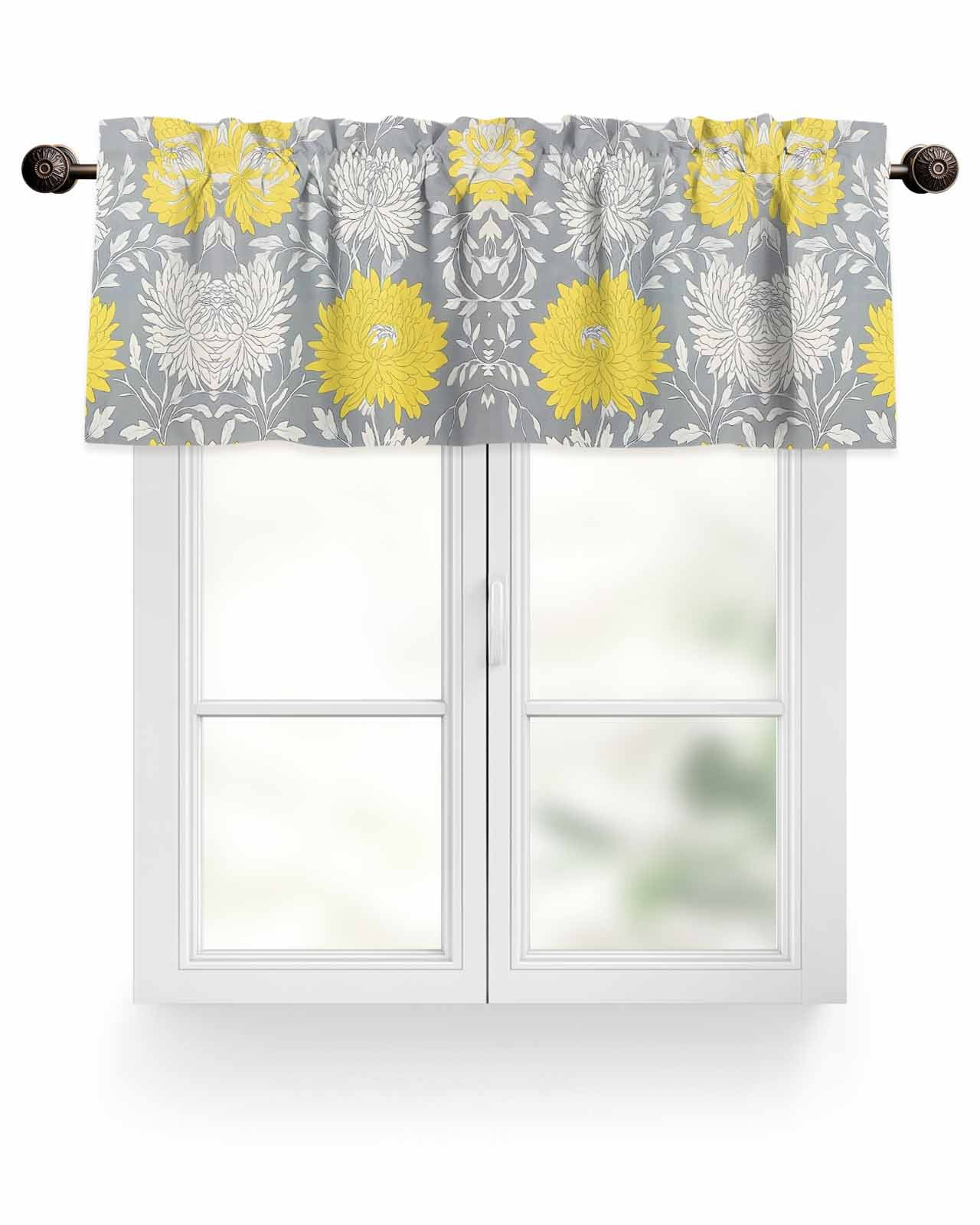 Valance for Windows 42"W x 12"L Spring Yellow Flowers Leaves Kitchen ...