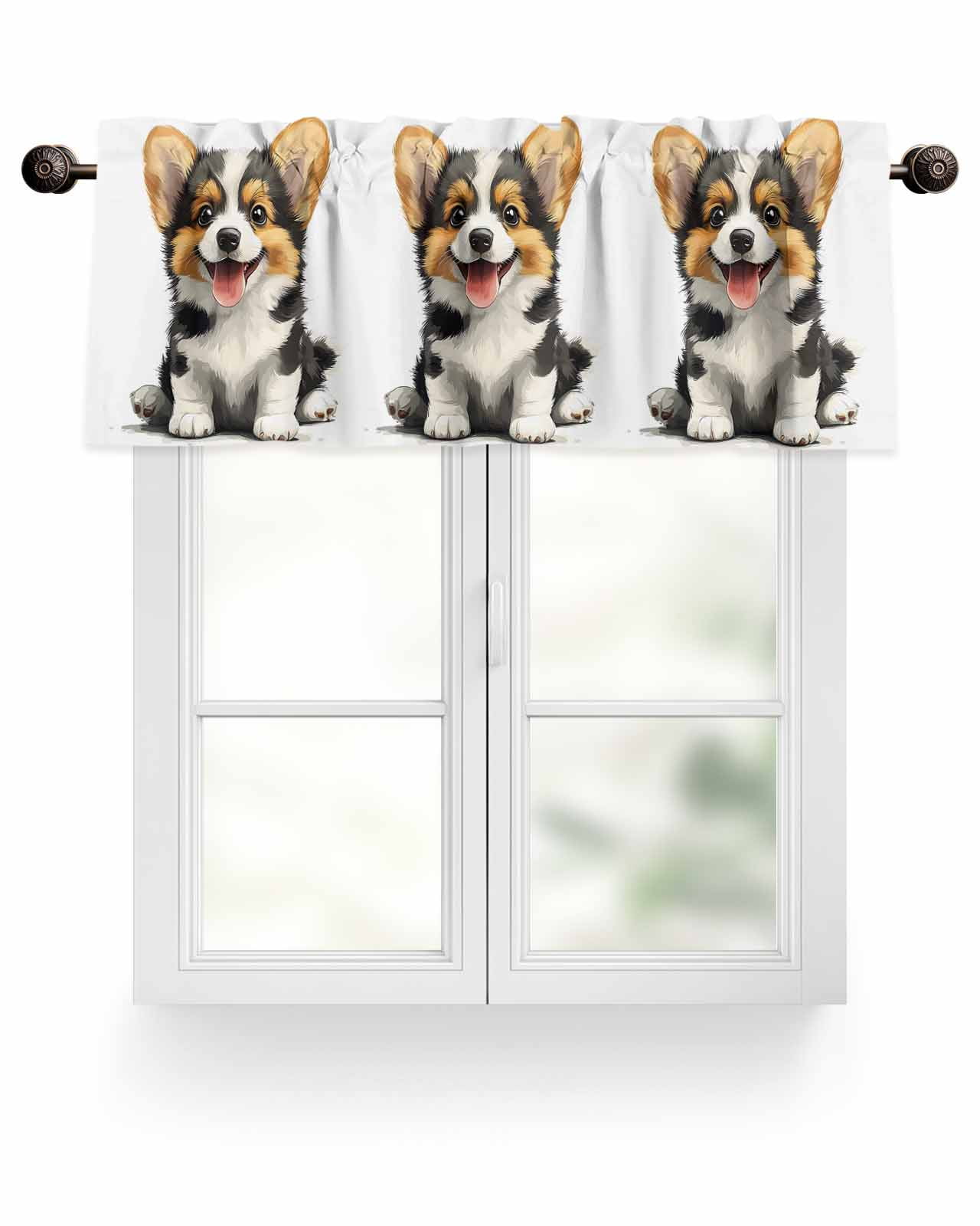 Valance for Windows 42"W x 18"L Cute Dog Corgi Cartoon Style Kitchen ...