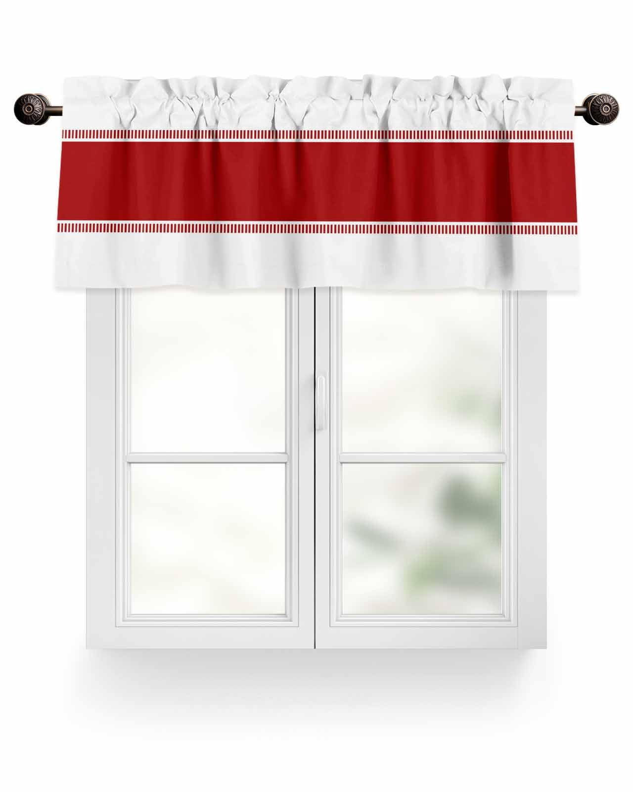 Valance for Windows 42"W x 18"L Red Striped White Kitchen Curtains ...
