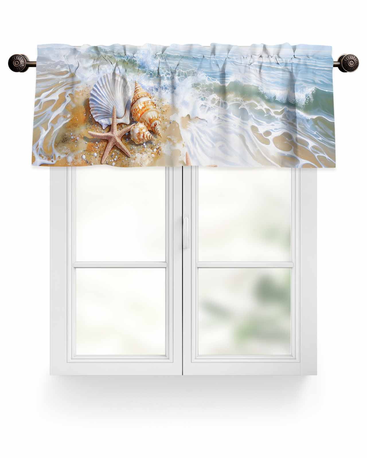 Valance for Windows 42"W x 18"L Sea Ocean Waves Beach Starfish Seashell ...