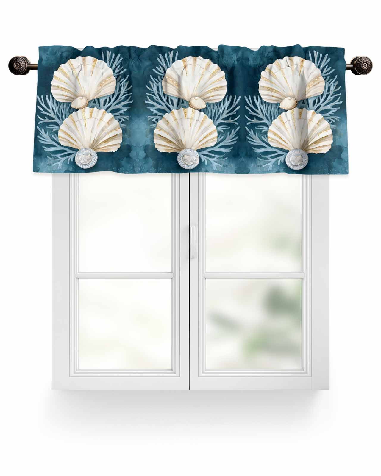 Valance for Windows 42"W x 18"L Shell Coral Ocean Marine Life Kitchen ...