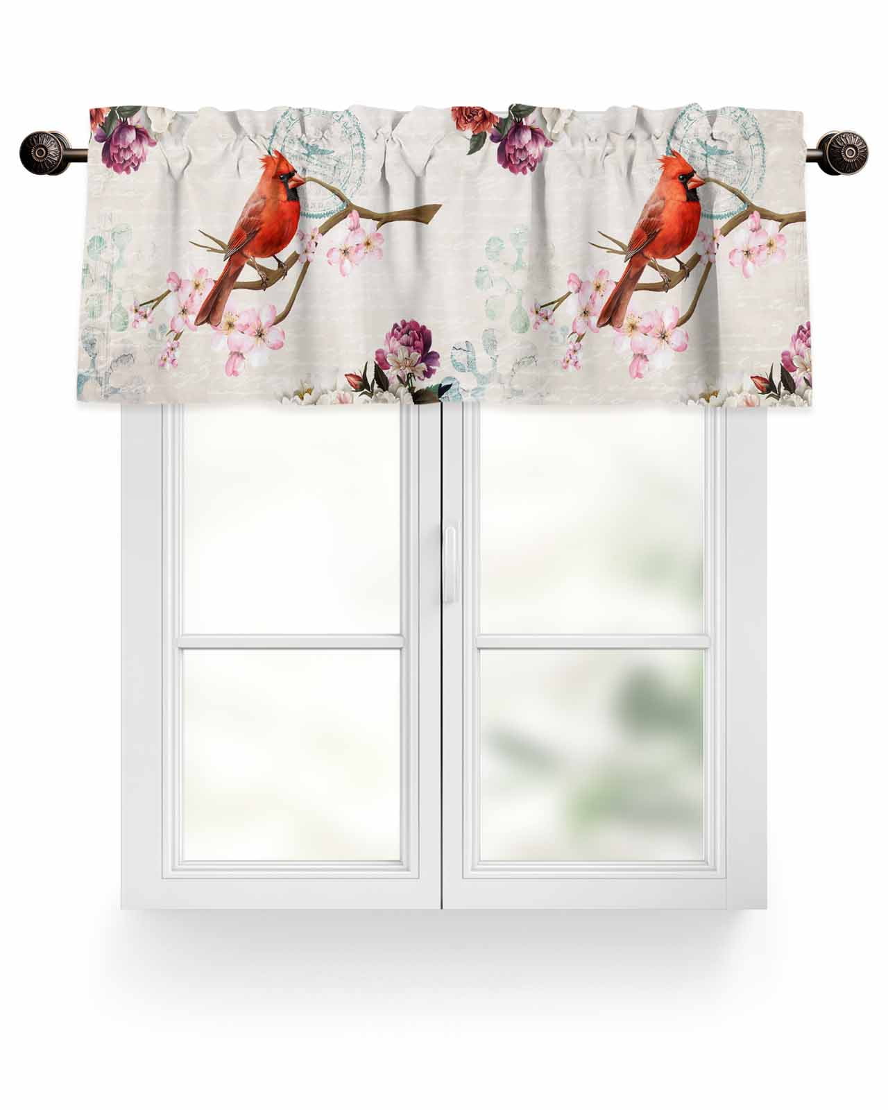 Valance for Windows 42"W x 18"L Spring Summer Cardinal Bird Flowers Kitchen Curtains Light ...
