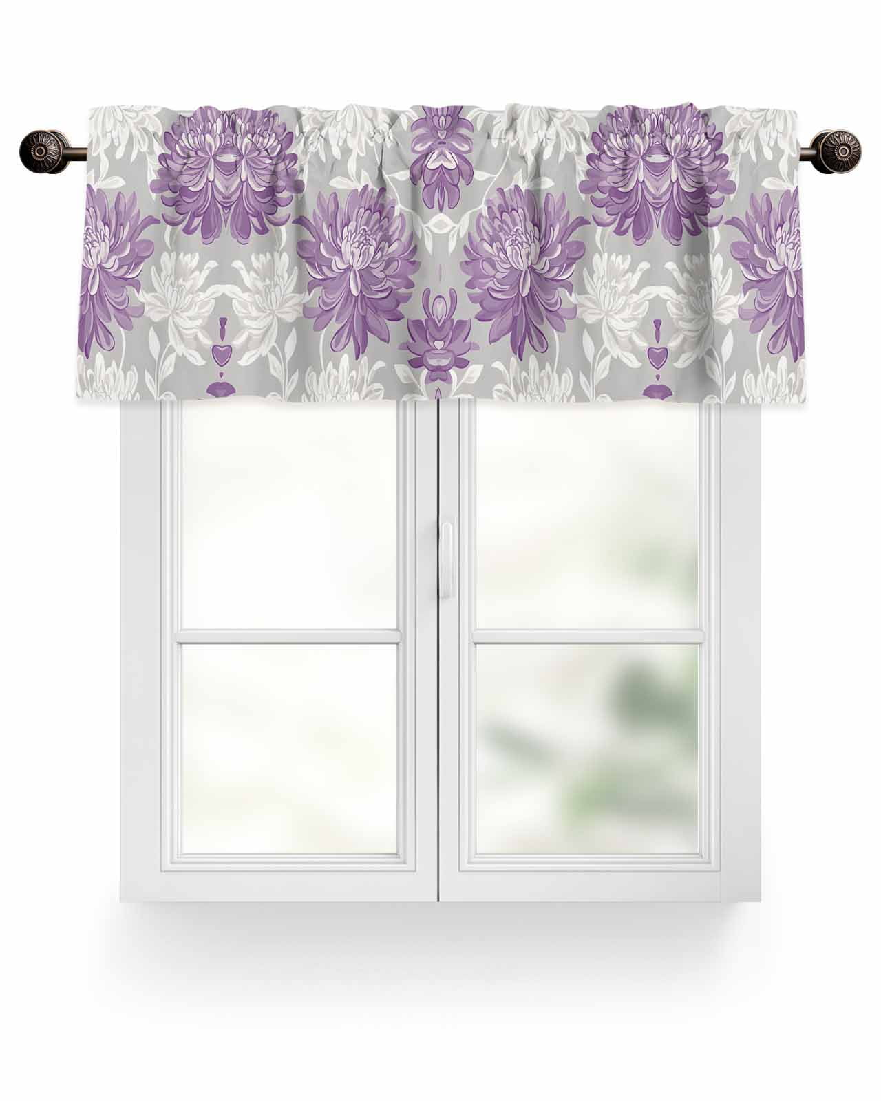 Valance for Windows 42"W x 18"L Spring Watercolor Purple White Dahlia ...