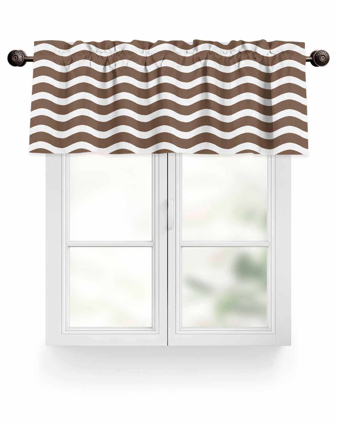 Valance for Windows 54"W x 18"L Brown Ripples Stripes Kitchen Curtains ...