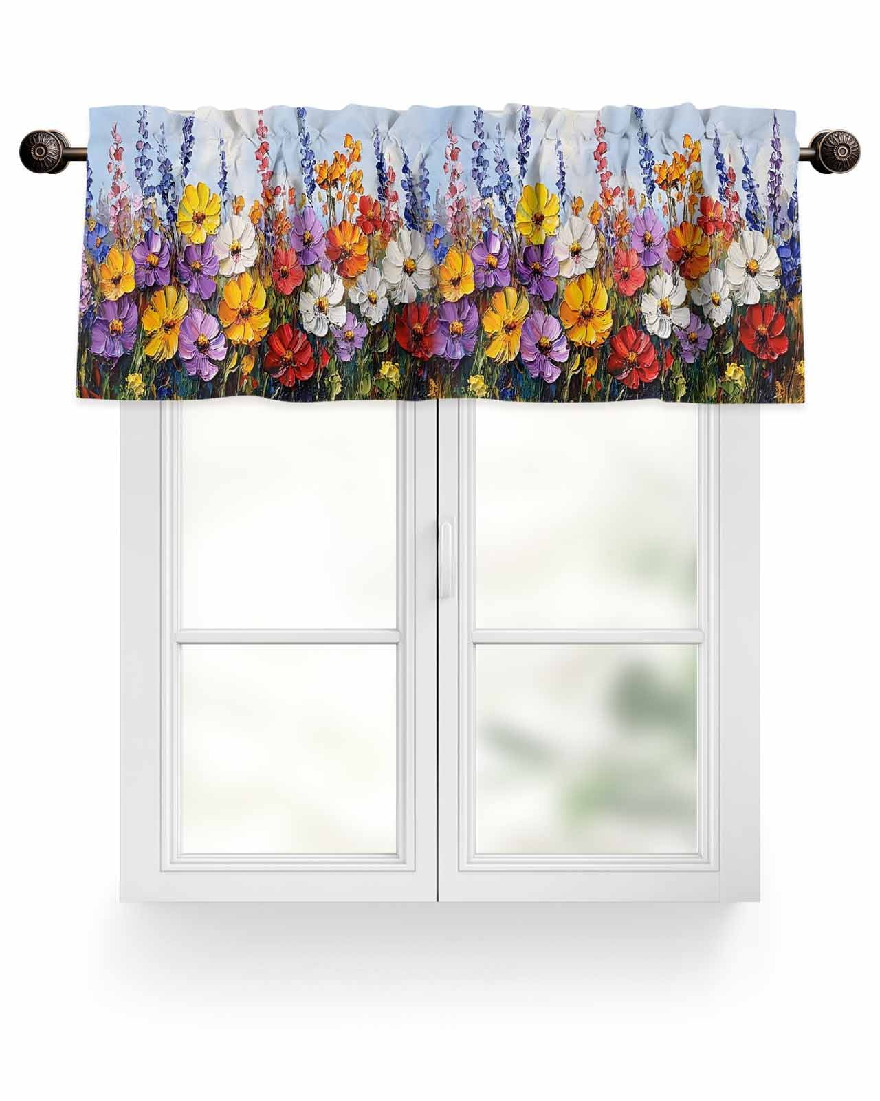 Valance for Windows 54"W x 18"L Spring Colorful Daisy Lavender Rustic ...