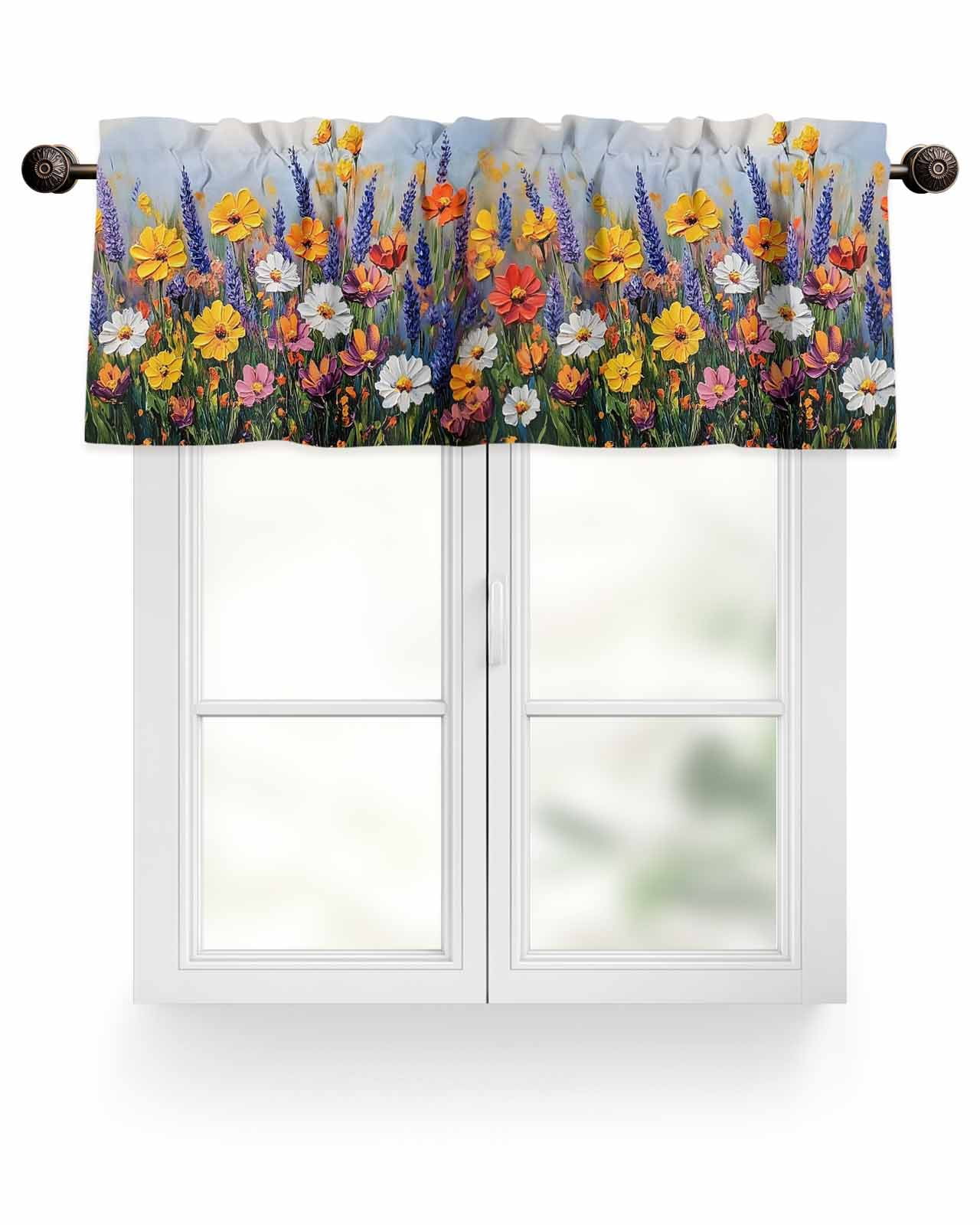 Valance for Windows 54"W x 18"L Spring Daisy Lavender Oil Painting ...