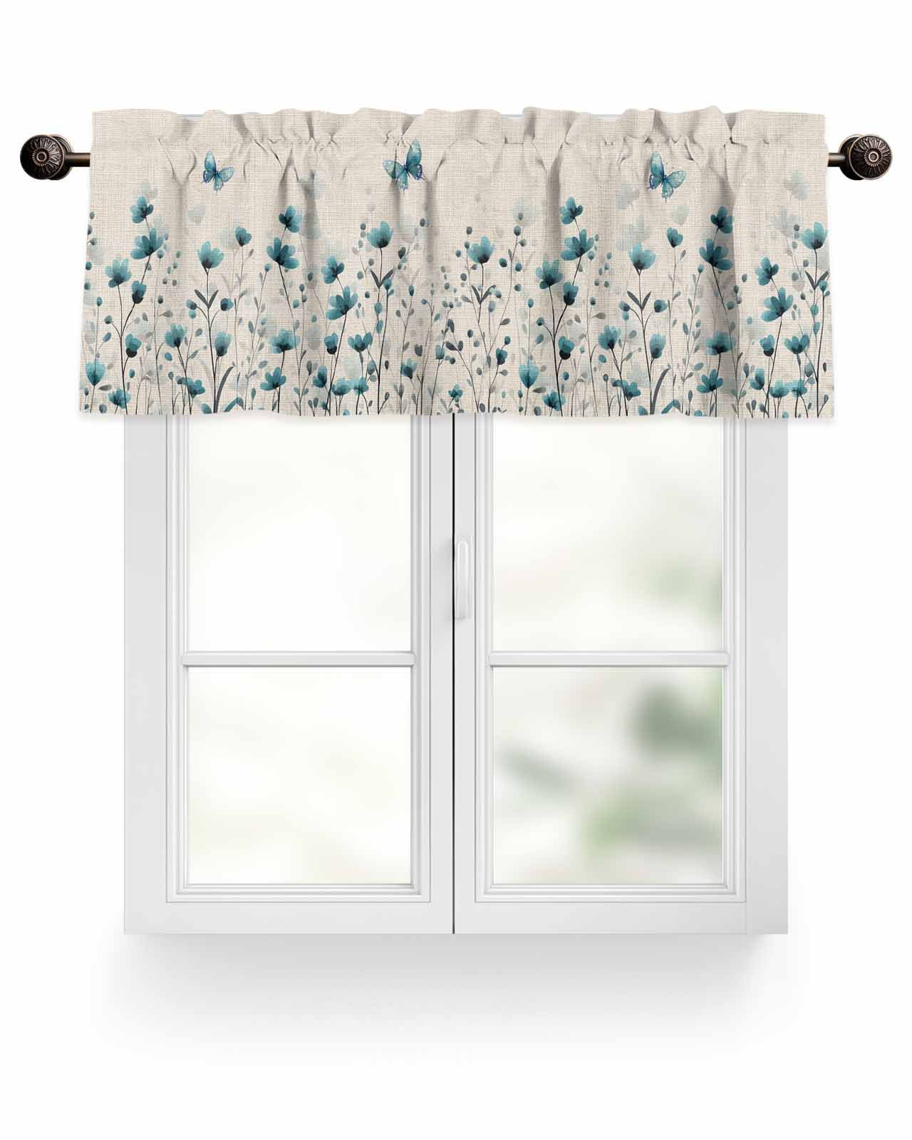 Valance for Windows 54"W x 18"L Spring Teal Green Flowers Butterfly ...