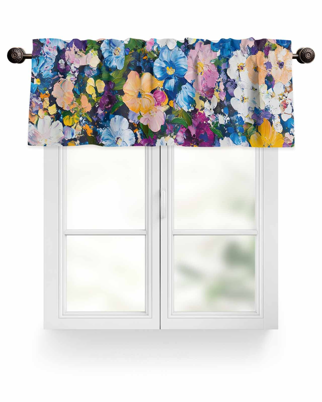 Valance for Windows 60"W x 18"L Spring Wildflowers Oil Painting Art ...