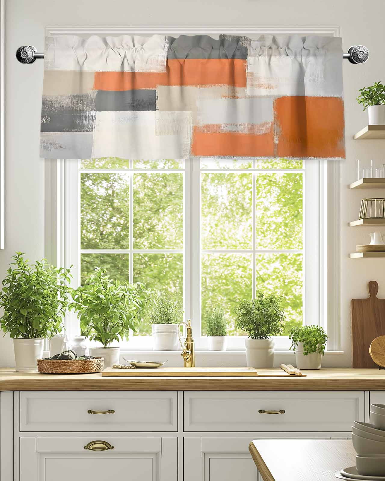 Valance for Windows,Abstract Orange Grey Color Block Valances Curtain ...