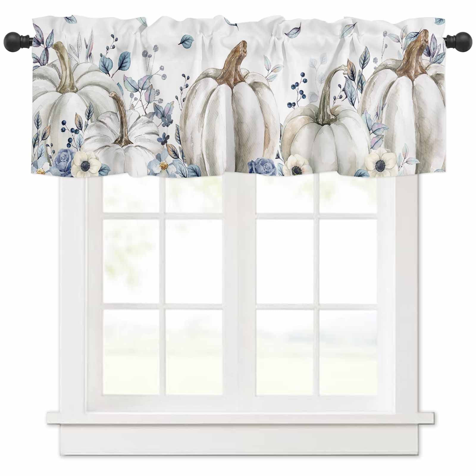 Valance for Windows Autumn Pumpkin Eucalyptus Leaves Fall Happy ...
