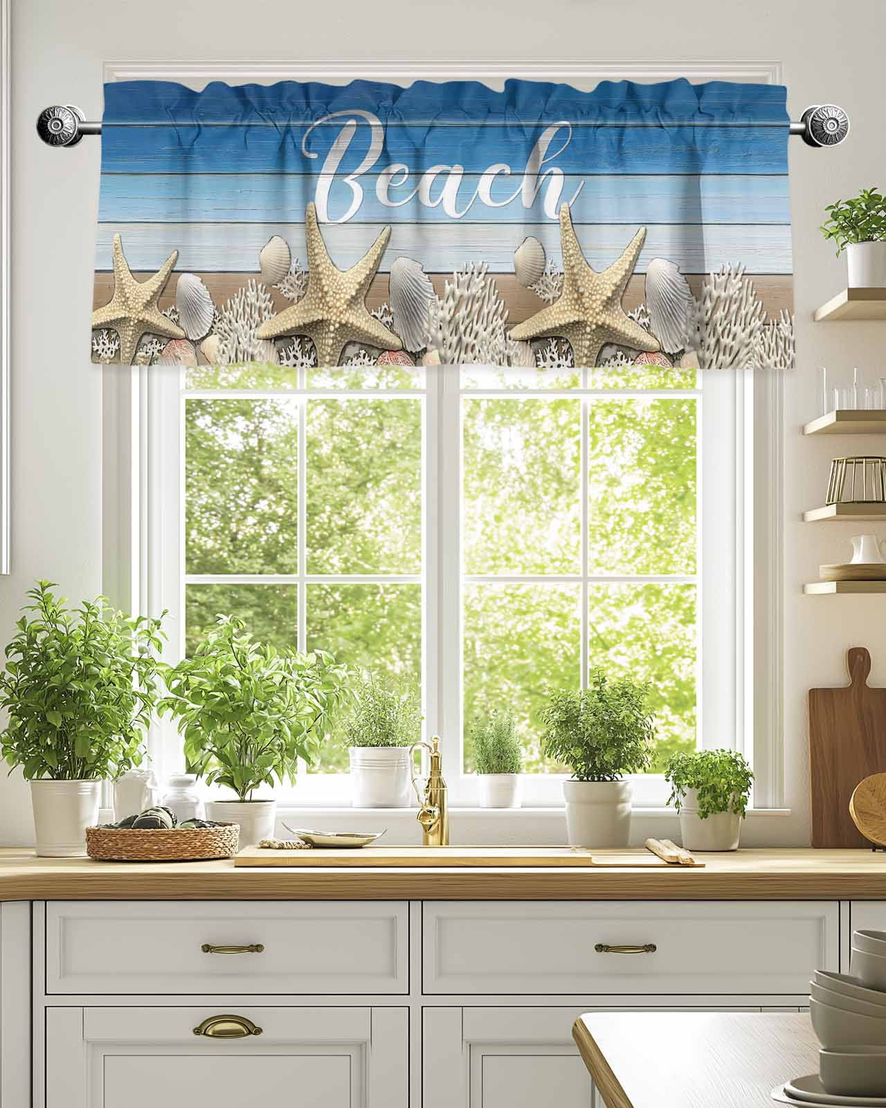 Valance for Windows,Beach Shell Starfish Ocean Valances Curtain Rod ...