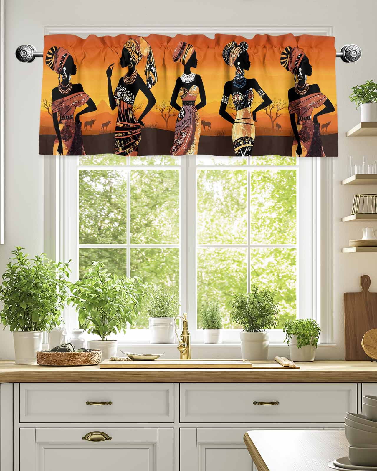 Valance for Windows,Black Woman Ethnic Style Valances Curtain Rod ...