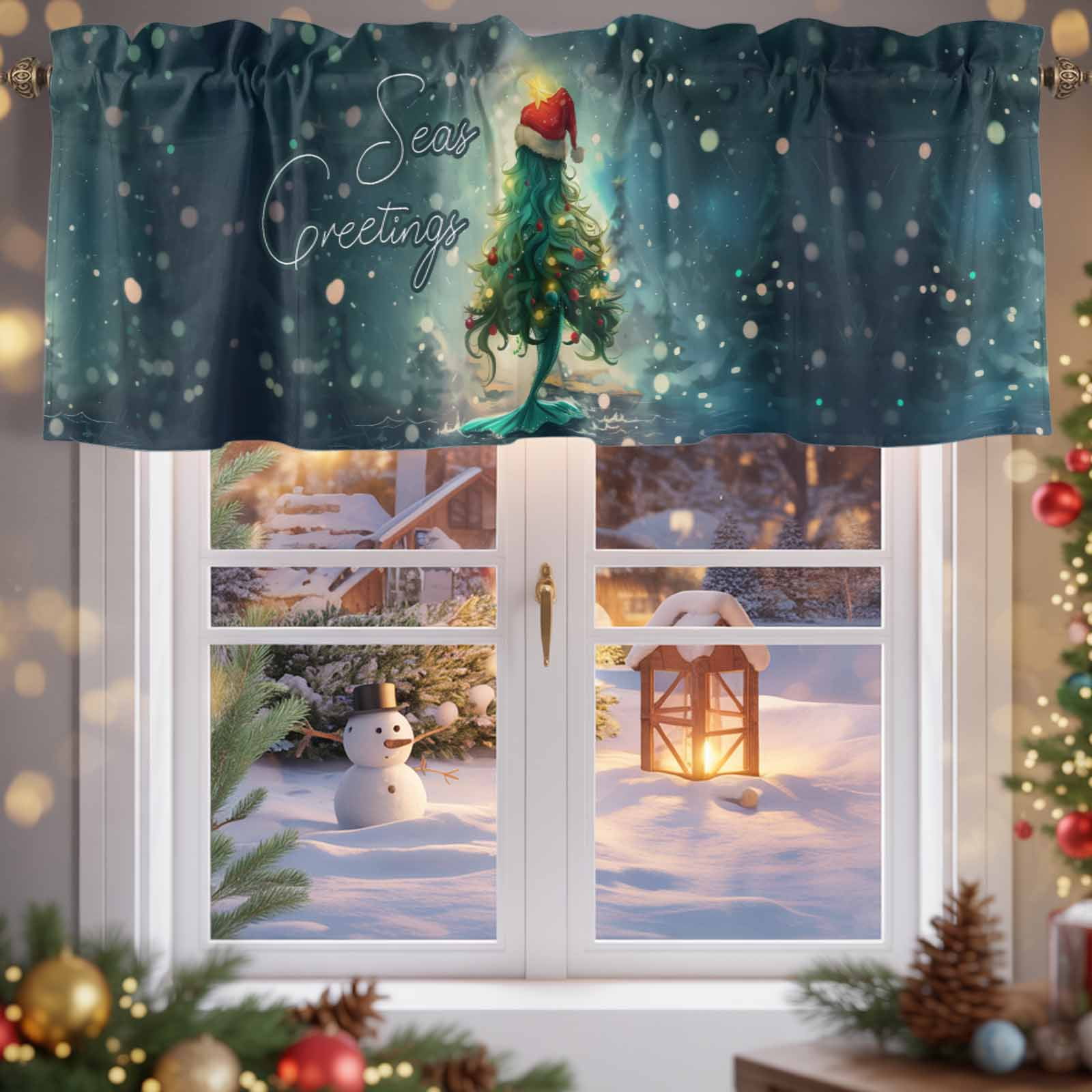 Valance for Windows,Christmas Ocean Mermaid with Santa Hat Valances ...