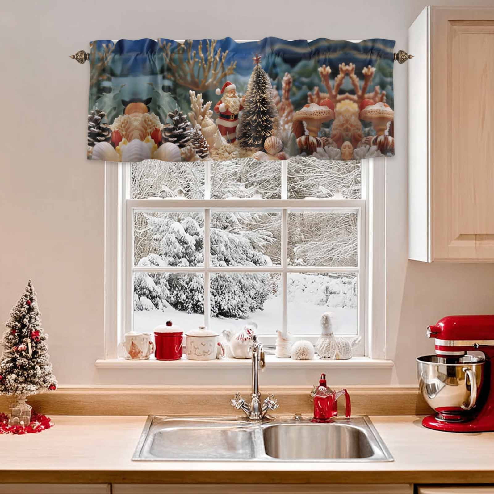 Valance for Windows,Christmas Santa Claus Xmas Tree Ocean Shells ...