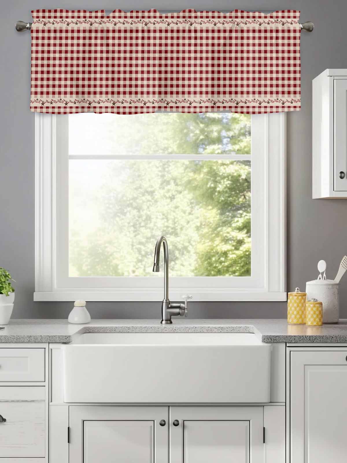 Valance for Windows,Classic Red Buffalo Plaid Valances Curtain Rod ...