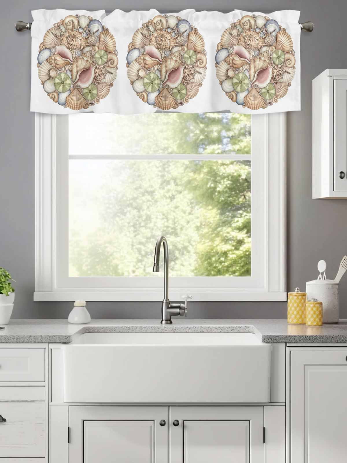 Valance for Windows,Coastal Colorful Shell Conch Valances Curtain Rod ...