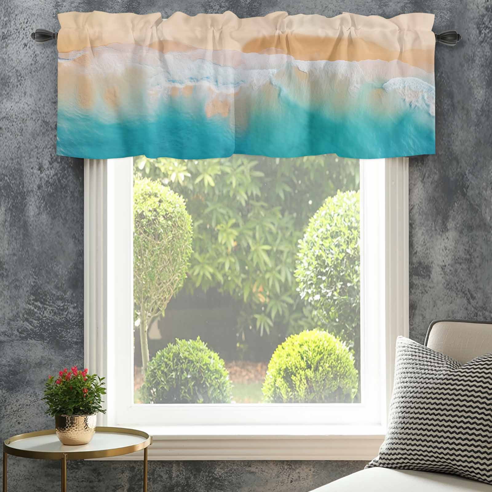 Valance for Windows,Coastal Turquoise Waves on Beach Valances Curtain ...