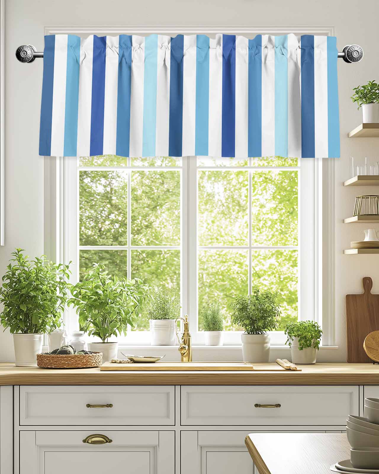 Valance for Windows,Dark Blue Gradient Stripe Valances Curtain Rod ...